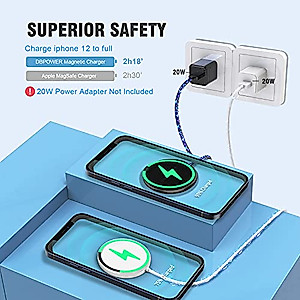 DBPOWER Magnetic Wireless Charger, Qi 15W Max Fast Charging Pad with Magnetic Ring for iPhone 13/13 Pro/13 Mini/12/SE 2020/11/X/8,Samsung Galaxy S21/S20/Note 10/S10,AirPods Pro, No AC Adapter