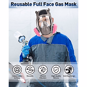 VOCITXI Full Face Respirator Mask - 6800 Reusable Gas Mask Anti-fog with 60921 Filters Prevent Dust Fumes Vapors Widely Used for Painting, Sanding, Polishing, Spraying and Other Work Protection