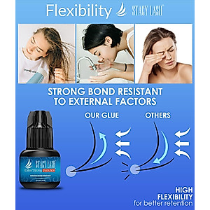 Extra Strong Evolution Eyelash Extension Glue Stacy Lash (0.17fl.oz/5ml)/1-2 Sec Dry/Retention – 8 Weeks/Professional Supplies/Black Adhesive