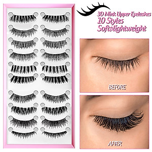 20 Pairs False Eyelashes, Top and Bottom Lashes Set, Wispy Mink Lashes Lower Lashes, Faux Mink Anime Lashes Reusable Lashes for Cosplay with Eyelash Applicator