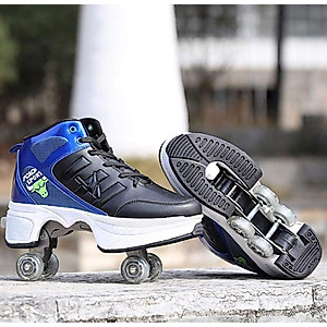 Roller Skates for Women， Men's Outdoor Skates,Skates for Girls/Boys,Adult Two -in-One Deformed Double-Row Four-Wheel Automatic Walking Shoes//Kick Roller Skates Shoes,K-10