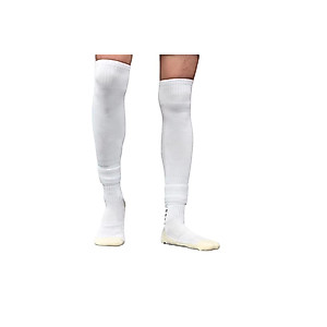 GRIP Soccer Socks with Shin Guard Sleeves & Straps | Durable and Comfortable Football Socks for Youth, Children, Girls & Adults | Non-Slip Fencing Socks for Training and Matches(White)