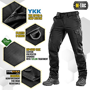 M-Tac Aggressor Flex - Tactical Pants - Men Black Cotton with Cargo Pockets (Black, 34W x 32L)