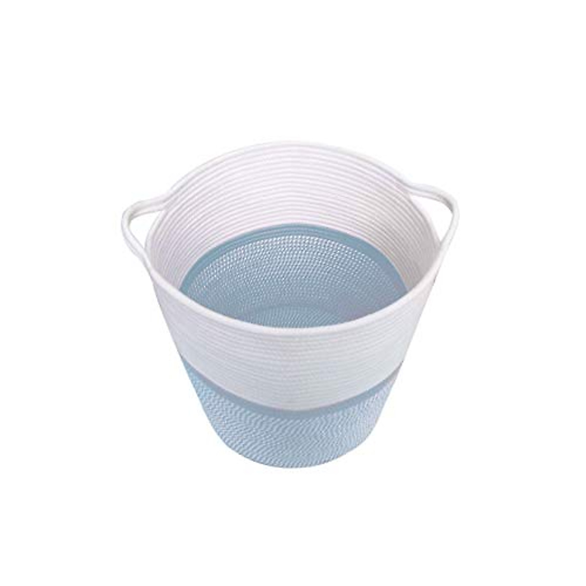 M Size Blue White Laundry Basket with Handles Toy Basket Clothes Hamper Home Decor Basket Towel Storage Woven Blanket Basket Cotton Rope Decorative Blanket Basket,Environmental Protection Material