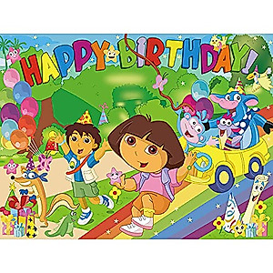 Maijoeyy 7x5ft Explorer Cartoon Theme Birthday Party Backdrop The Explorer Birthday Backdrop for Kids Explorer Party Banner Decoration Supplies