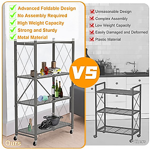 KAERMO 5-Tier Foldable Storage Shelves with Wheels -No Assembly Metal Folding Shelves, Collapsible Shelving Storage Unit Rolling Shelf for Home Garage Kitchen Office (Dark Grey)