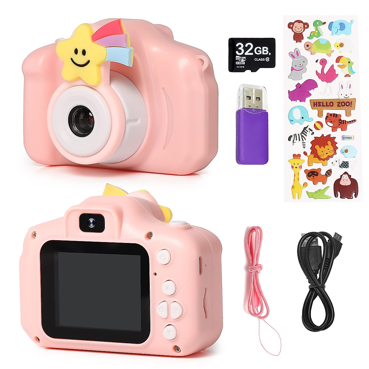 Kids Camera, Christmas Birthday Gifts for Boys Age 3-9, HD Digital Video Cameras for Toddler, Portable Toy for 3 4 5 6 7 8 Year Old Boy with 32GB SD Card(Pink)
