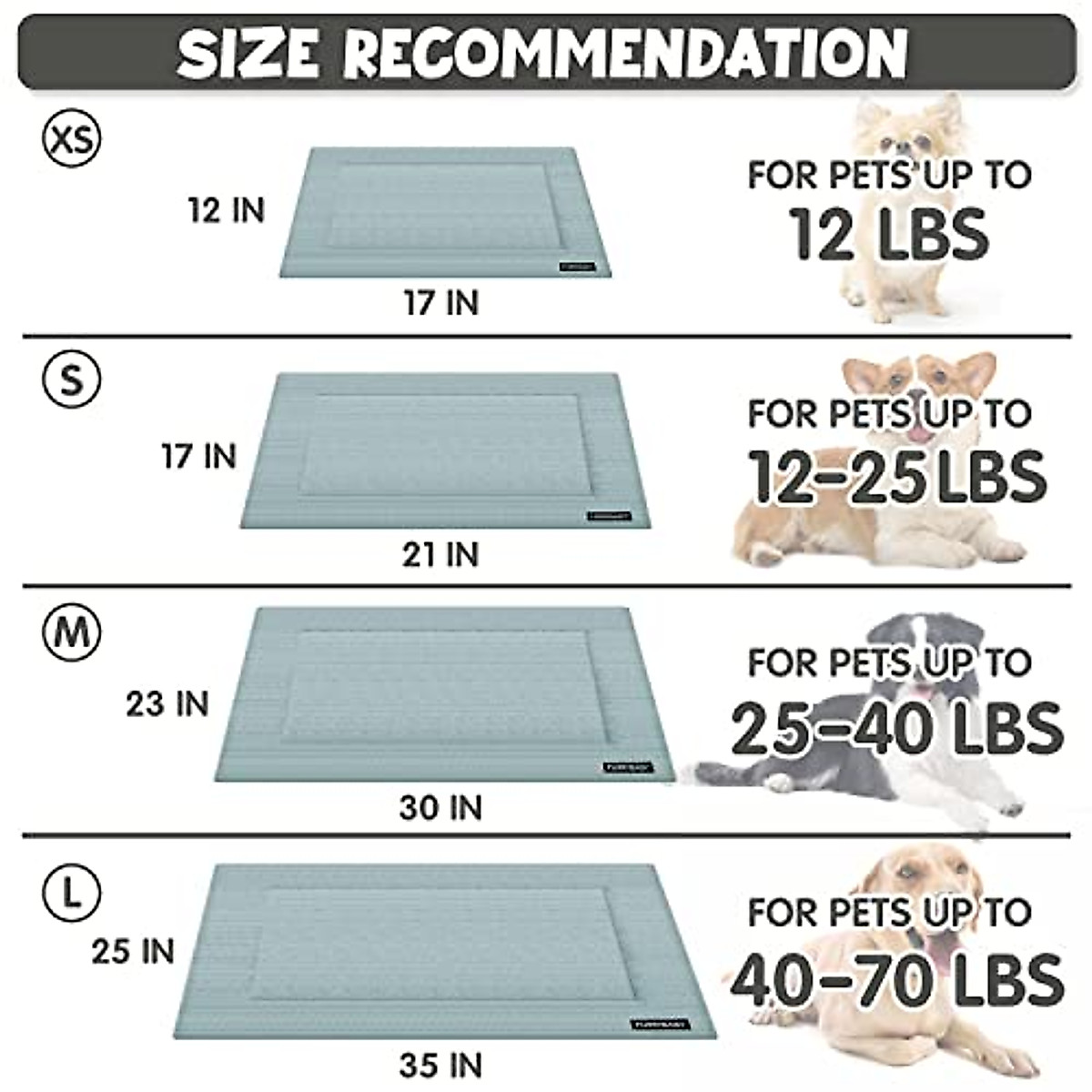 furrybaby Dog Crate Mat, Kennel Pad Cat Self Heating Pads with Removable Cover, Non Electric and Anti Slip Protection, Self Warming Bed for Indoor Puppy Kitty Dogs Cats