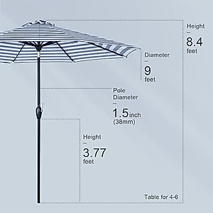 Tempera 9ft Patio Market Outdoor Table Umbrella with Push Button Tilt and Crank,Large Sun Umbrella with Sturdy Pole&Fade resistant canopy,Easy to set, Blue White Stripe