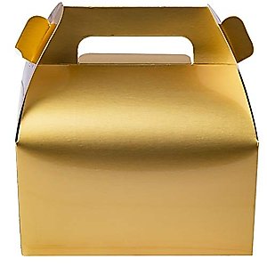 ONE MORE 25-Pack Gable Gold Candy Treat Boxes,Small Goodie Gift Boxes for Wedding and Birthday Party Favors Box 6.2 x 3.5 x 3.5 inch