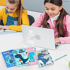 Rhuyoshn Dino Notebooks for Kids - Small Cartoon Spiral Notepads - 4 Pack Cute Dianosaur Writing Journal Diary Note Pads, Lined Paper, for Boys Students