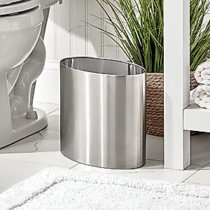 mDesign Stainless Steel Metal Oval Trash Can, Small 2.09 Gallon Wastebasket, Garbage Basket Bin for Bathroom, Bedroom, Kitchen, or Home Office, Holds Waste and Recycle, Mirri Collection, Brushed