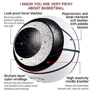 SHENGY No. 7 Smiling Face Basketball, Sweat-Absorbing PU Leather, Soft and Not Hurting Hands, Suitable for Beginners Indoor and Outdoor Competition Training (Bag, Needle, Pump)