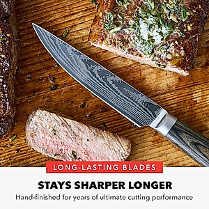 GreenPan x Bobby Flay 6 Piece Steak Knife Set with Wood Storage Box, Premium Stainless Steel Blades, Precision Cutting Tools, Ultra-Versatile Cutlery, Hand Finished Wood Handle, Damascus Steel Design