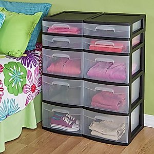 Sterilite 5 Drawer Tower Drawers & Carts, 12.63 Inches, Pack of 2, Black, 2 Count
