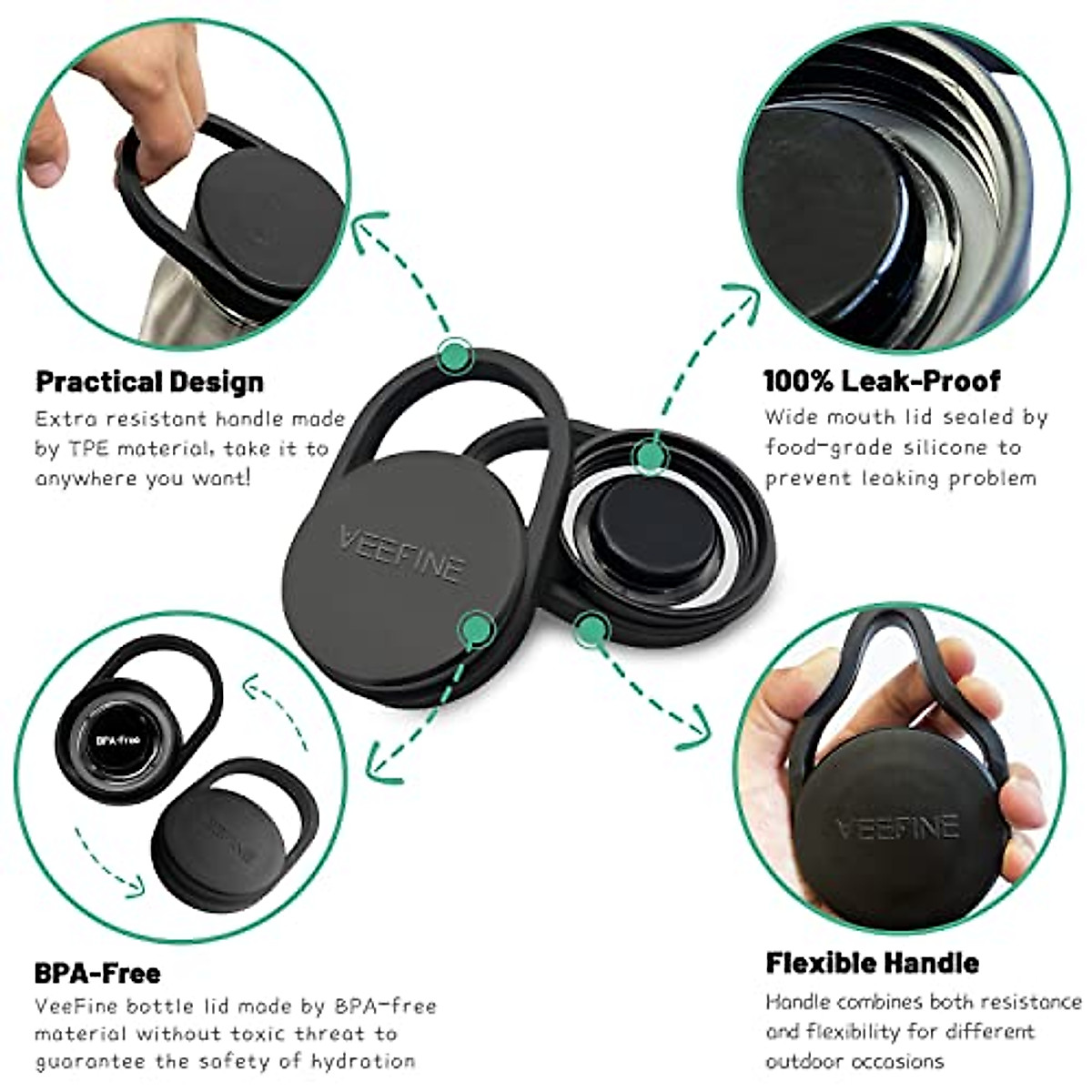 VeeFine Insulated Water Bottle Dishwasher Safe Metal Water Bottle BPA-Free Stainless Steel Water Bottles 20/32/40oz Reusable Thermos for Hiking Camping and School