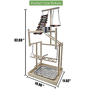 Hamiledyi Large Bird Playground 4 Layers Pet Parrot Playstand Gym Perch Wood Playpen for Parakeets Lovebirds Conure Cockatiel Cockatoos Finch Budgies or Other Small and Medium-Sized Birds