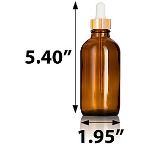 La Brea Packaging 4 oz Glass Bottles with Gold Glass Dropper - 12 PACK l Choose Any Color Bottle l Clear, Cobalt Blue, Amber Brown (Amber)