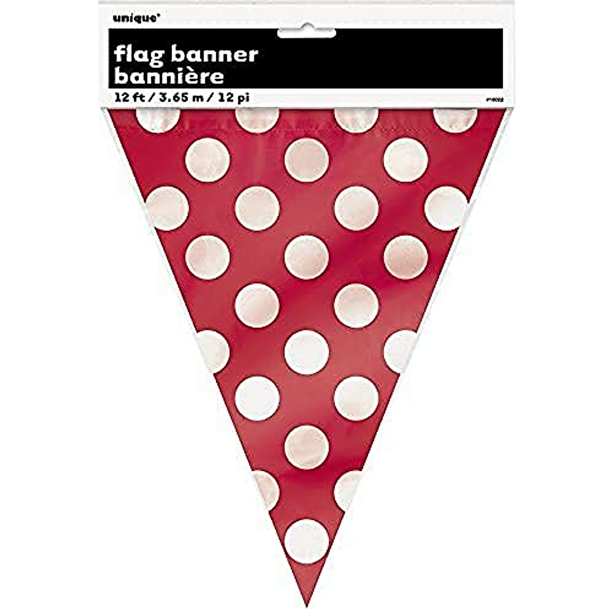 Unique Industries Party Decoration Polka Dots Pennant Flag Banner-12 Ft | Ruby Red | 1 Pc