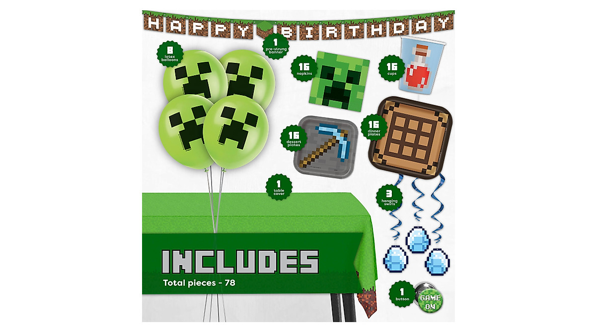 Mega Minecraft Party Supplies & Decorations for 16 Guests