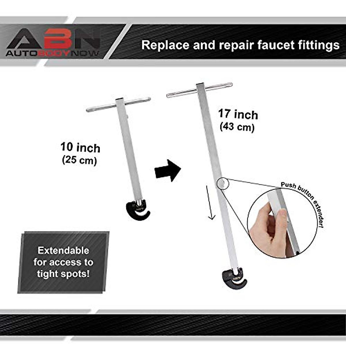 ABN Large Basin Wrench Extendable Faucet Installation Tool, Telescoping Plumbers Under Sink Telescopic 3/8 to 1-3/8
