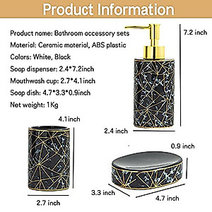 RUNLAIKEJI 4-Piece Ceramic Bthroom Accessories Set, Marbling Ceramic Bathroom Set Accessories, Home Bathroom Counter Set with Soap Dispenser, Soap Dish, 2 Mouthwash Cups, Home Decor Accessories