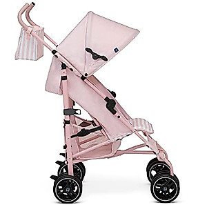 babyGap Classic Stroller - Lightweight Stroller with Recline, Compact Fold & Removable Parent Organizer - Made with Sustainable Materials, Pink Stripes