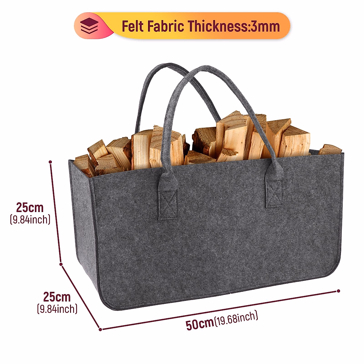 Felt Folding Storage Bin Collapsible Storage Basket 20x10x10" Large Rectangle Shelf Organizer Box for Keepsake Toy Wardrobe Bookshelf Office , dark gray