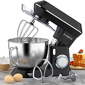 9.5QT Electric Stand mixer, DOBBOR 660W 7 Speeds Tilt-Head Dough Mixers, Bread Mixer with Dough Hook, Whisk, Beater, Splash Guard for Baking Bread, Cake, Cookie, Pizza, Muffin, Salad and More - Black