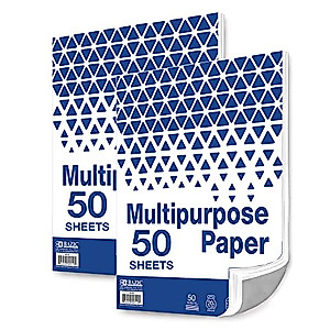 BAZIC 50 Sheets 8.5" x 11" White Multipurpose Paper, 20 LB (75 gsm), Copy Paper Fax Laser & General Printing, Create Report Document Presentation Flyer Arts Crafts, School Office (50/Pack), 2-Pack