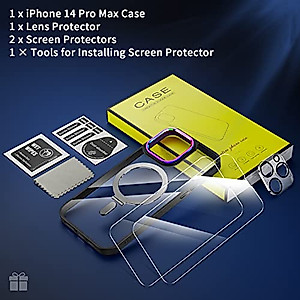 Facweek Designed for iPhone 14 Pro Max Case Clear, Invisible Magnetic Stand Case [Compatible with MagSafe] with Colorful Camera Bezel [1x Lens Protector+2X Screen Protector] 6.7 Inch, Clear and Black
