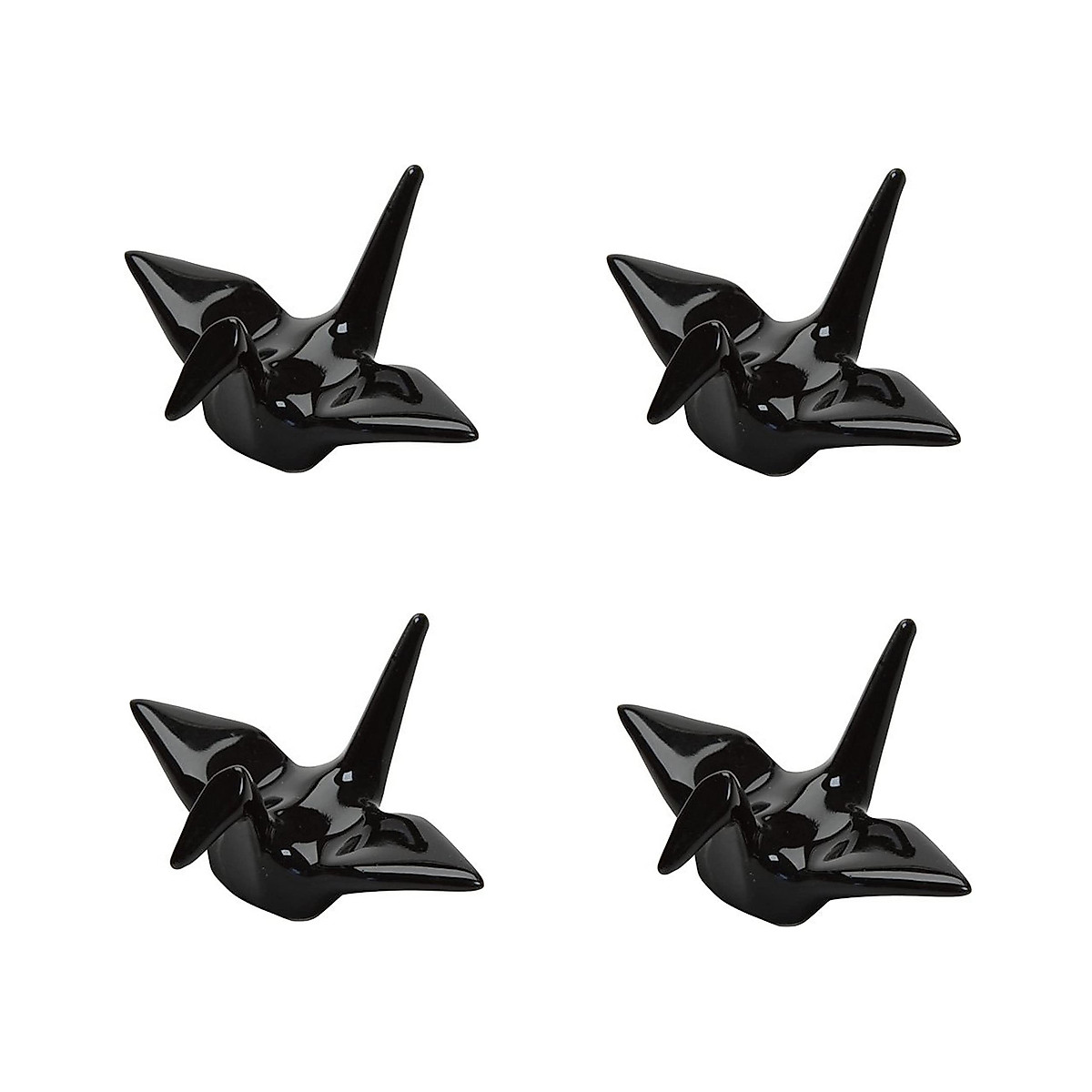 JapanBargain, Porcelain Chopstick Rest, Origami Crane Shape, Set of 4 (Black)