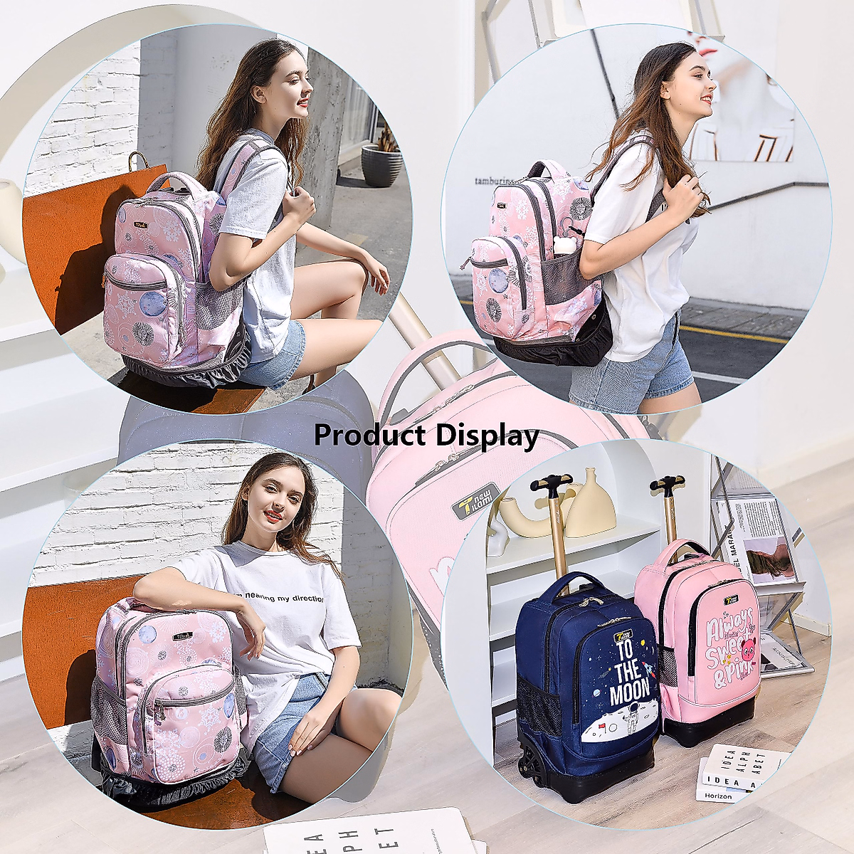 NEW TILAMI Unicorn Rolling Backpack for Kids, 18 Inches Adjustable Laptop Backpack with Wheels for Girls to School Travel Camping Boys Rolling Backpack