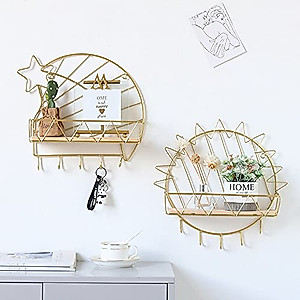 Iron Wall Mounted Storage Shelves,Floating Wall Shelves,Wall Moon Heart Hanging Rack Decorative Display Rack for Living Room Bedroom Kitchen Bathroom (Sun)