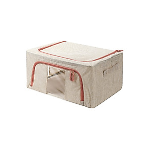 Foldable Clothes Storage Bags with Large capacity, Strong Metal Frame Support, Cotton linen, Cream-colored, BlueGift