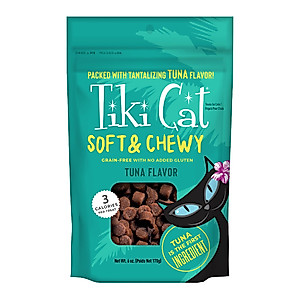 Tiki Cat Soft & Chewy Treats, Tuna Flavor, 3 Calories Per Treat with Grain-Free and No Added Gluten, 6 oz Pouch (Pack of 1)