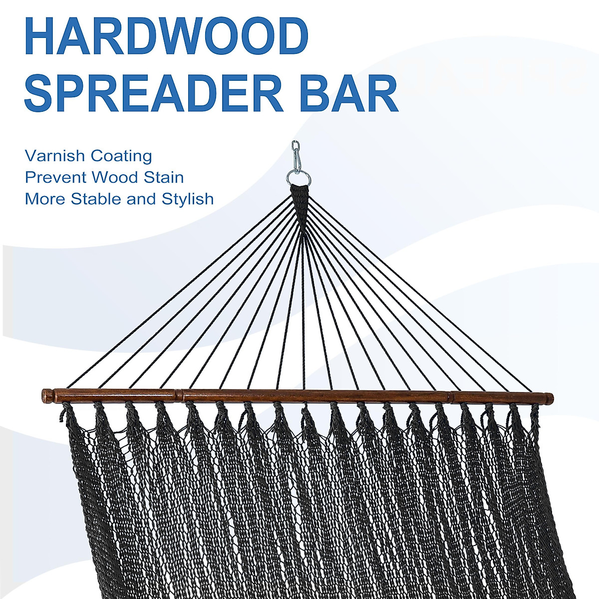 Lazy Daze Hammocks 10.5 FT Double 2 Person Caribbean Rope Hammock, Hand Woven Polyester Hammock with Spreader Bars, Extra Large Outside Outdoor Backyard Patio Poolside Hammock, 450 LBS Capacity, Gray