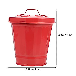 Mipcase Metal Pencil Holder Mini Countertop Trash Can Metal Waste Basket Garbage Can Small Trash Bin Desk Pencil Holder Bucket Planter Pot with Lid for Home Office Red Mini Metal Flowerpot
