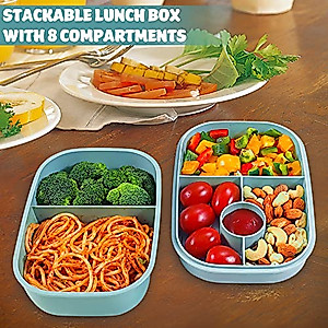 Landmore 4 Pack Bento Lunch Box, 3 Compartment Meal Prep Containers Lunch Box for Adult, Wheat Straw - Durable BPA Free Eco-Friendly Reusable Food Storage Containers, Suitable for Work, Travel