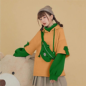 Mimacoo Cute Bear Hoodie for Womens Long Sleeve Sweatshirts Patchwork Color Shirts with Cute Personality Bag, 2-khaki, 5X-Large