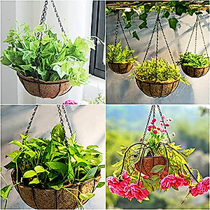 EIMQUVW Metal Hanging Planters Basket Set of 4 Hanging Flower Pots 10 Inch Chain Round Wire Plant Holder with Coco Coir Liner Garden Watering Hanging Baskets for Patio Garden Outdoor1