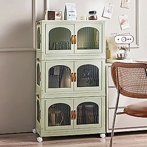 Fordonral 3 Pack Closet Organizers and Storage, Collapsible Storage Bins with Lids and 3 Doors, Heavy Duty Stackable Storage Bins Modern Cabinet, 3 × 11 Gallon / 50 Liters / 44 Quart