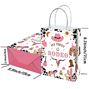 16 Pieces My First Rodeo One Birthday Party Favors Bags,Cowgirl 1st Birthday Gift Snacks Treat Candy Party Favors Bags with Handles for Cowgirl 1st Birthday Party Decorations
