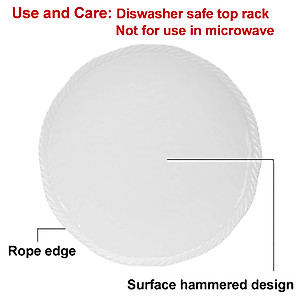 KX-WARE Melamine Plate, 11-inch Dinner Plates with Rope Edge Design, set of 6 White