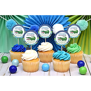 Snappy See You Later Alligator Themed Birthday Thank You Sticker Labels for Boys, 40 2" Party Circle Stickers by AmandaCreation, Great for Party Favors, Envelope Seals & Goodie Bags