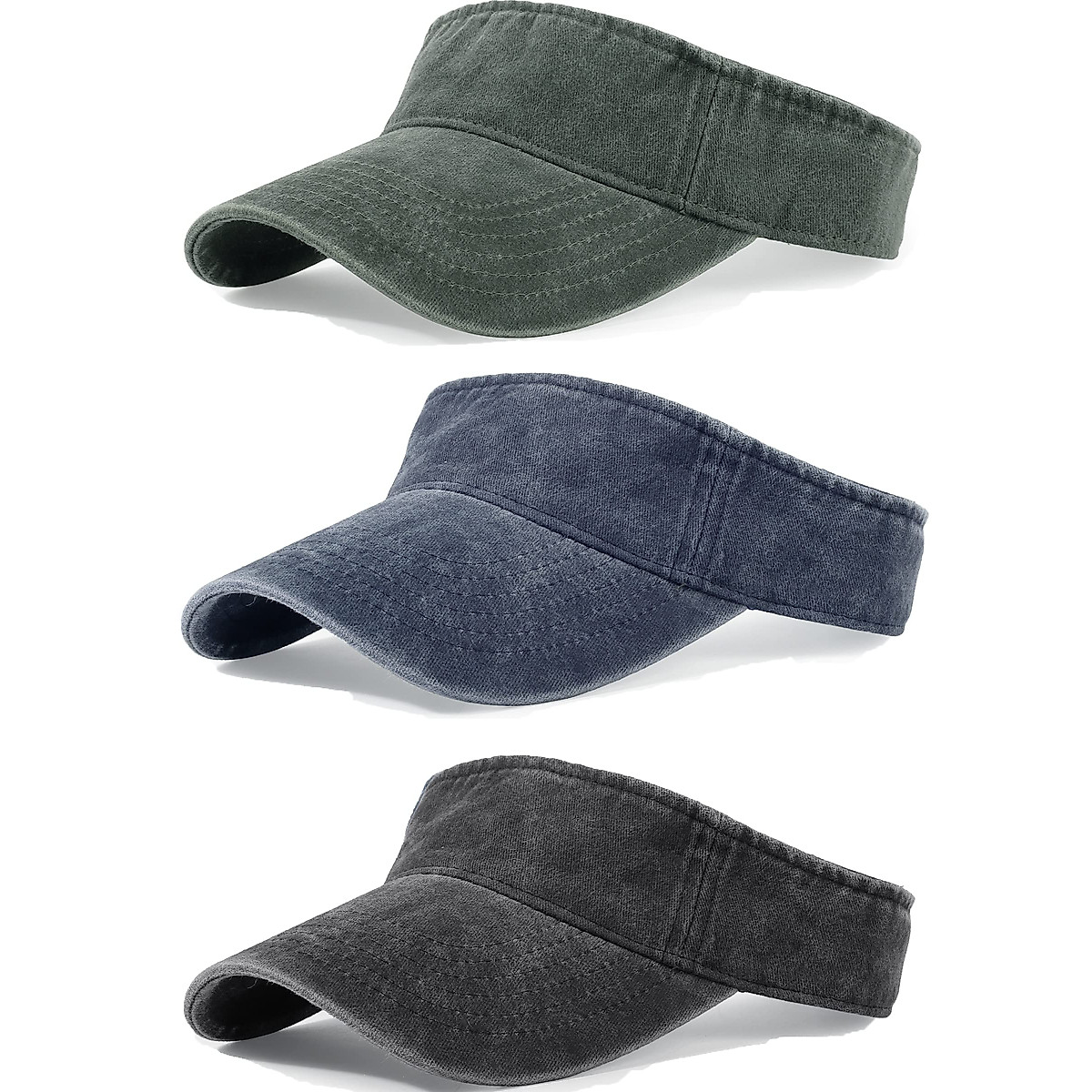 3 Pack Sun Visors for Women Men Cooling Lightweight Sports Sun Hats Adjustable Twill Cotton Run Visor