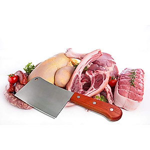 Professional Meat Cleaver - Stainless Steel Chopper with Natural Wood Handle Heavy-Duty Professional Butcher Knife Perfect to Cut and Chop Meat, Bones, Vegetables(8" blade / 14.5" total)