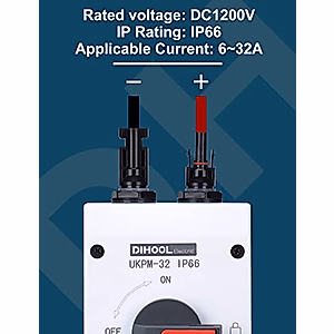 DIHOOL Solar Panel Disconnect Switch, DC 30 Amp PV Solar Isolator Disconnect, DC1200V, IP66