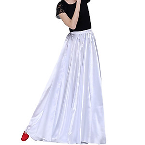BACKGARDEN Ladies 20 Yard Elegant Satin Long Full Skirt for Ballroom Belly Dance Performance Costume Dress White