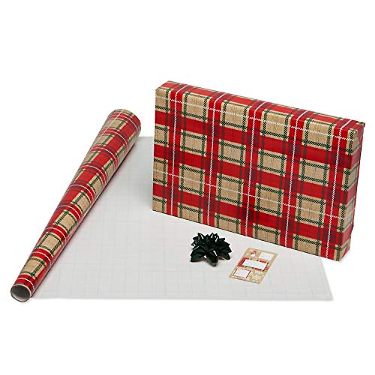 American Greetings Christmas Wrapping Paper Kit - 4 Traditional Rolls with Gridlines, 7 Bows and 30 Gift Tags (41-Count, 120 sq. ft.)